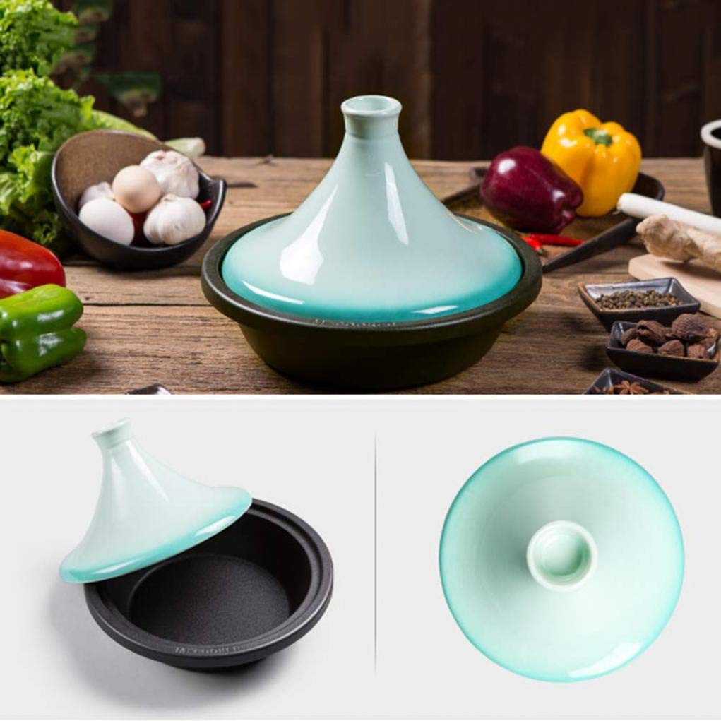 MYYINGBIN Moroccan Tagine Lead Free Pot, Enameled Cast Iron Pots with Lid for Cooking and Stew, Casserole Slow Cooker Temperature Settings, Blue