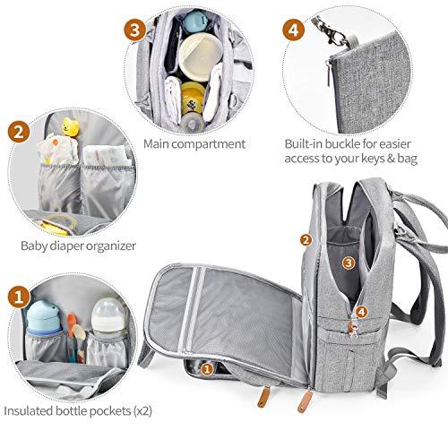 COAMANUG Diaper Bag Backpack Multifunction Travel Back Pack Maternity Nappy Bag Changing Bags Large Baby Bag Waterproof/Thermal Pockets/Stylish, Gray