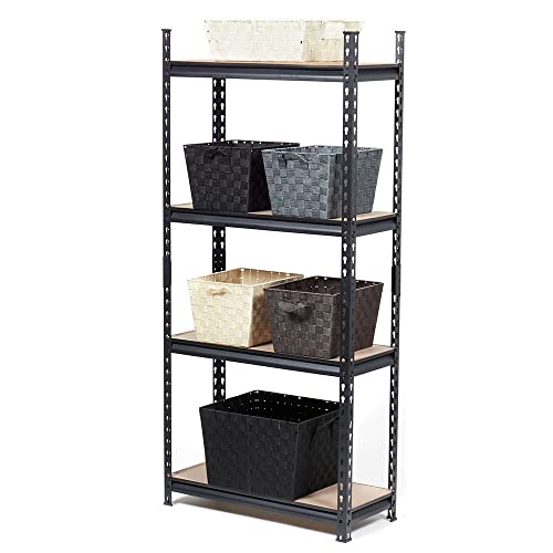 Home Basics Quick Assembly 4 Tier Heavy Duty Shelf, Black | Solid Construction | MDF Shelves | Made from High Strength Powder Coated Steel | Great for a Garage or Basement | Home or Office (25"x 59")