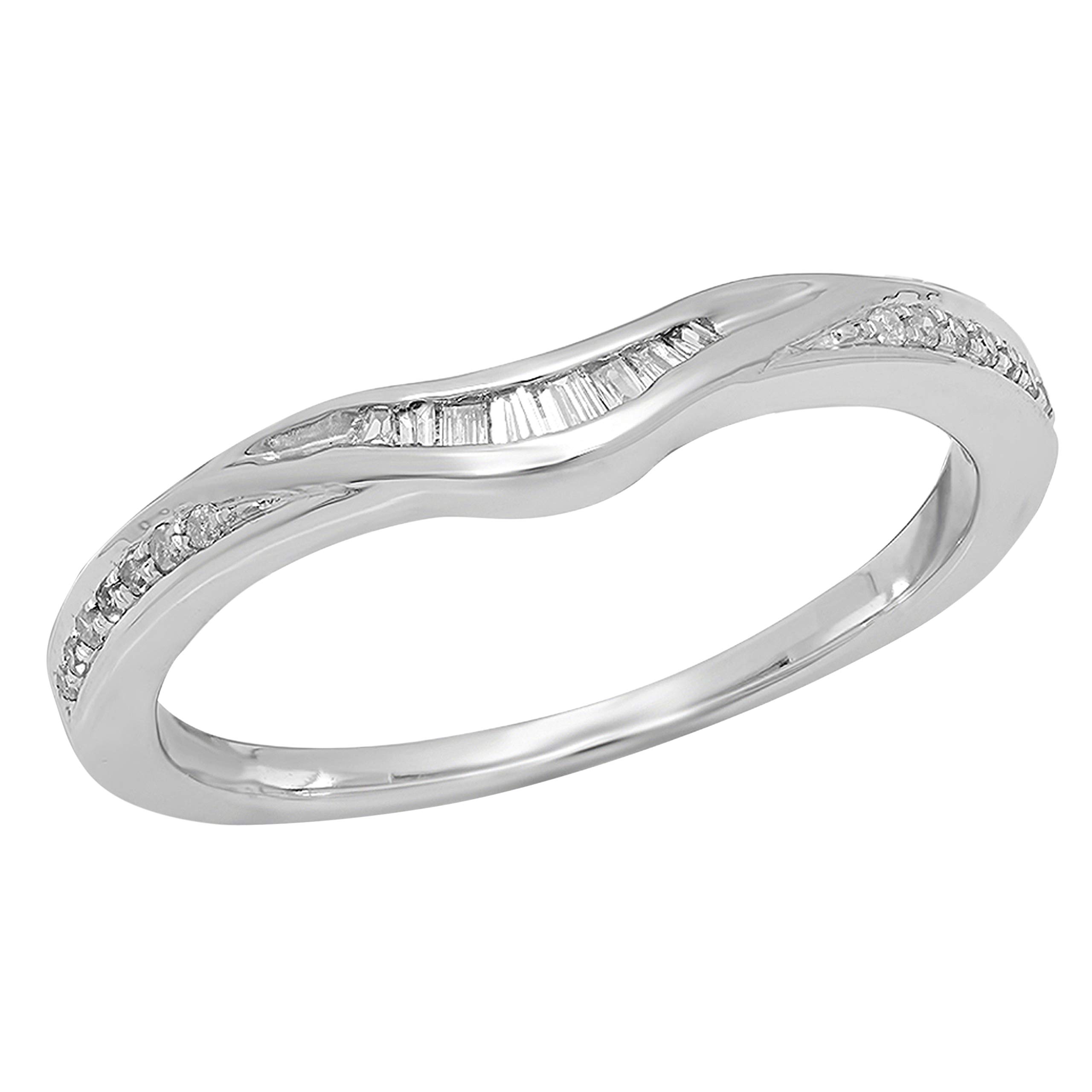 Dazzlingrock Collection 0.12 Carat (ctw) Round & Baguette White Diamond Wedding Band, 14K White Gold, Size 4.5