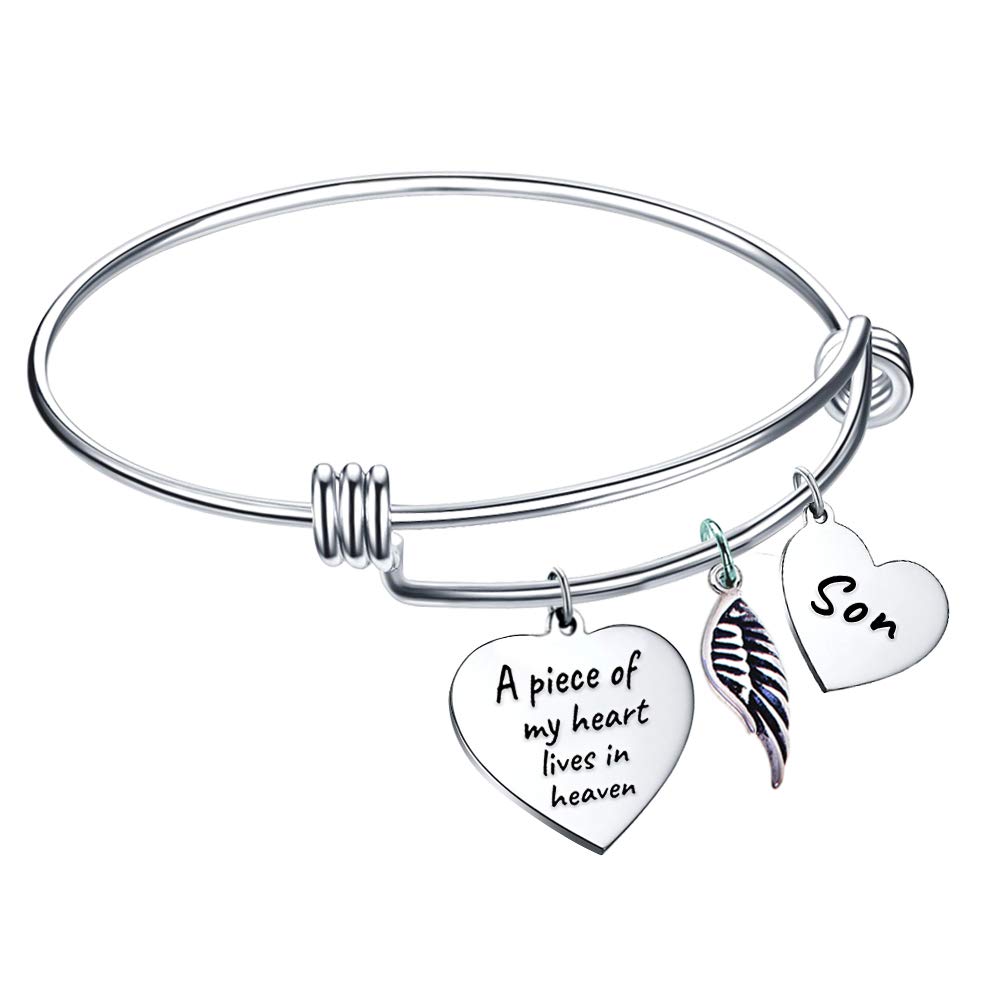 Elegant Chef Son Memorial Bangle Bracelet- A Piece of My Heart Lives in Heaven- Remembrance Sympathy Gift