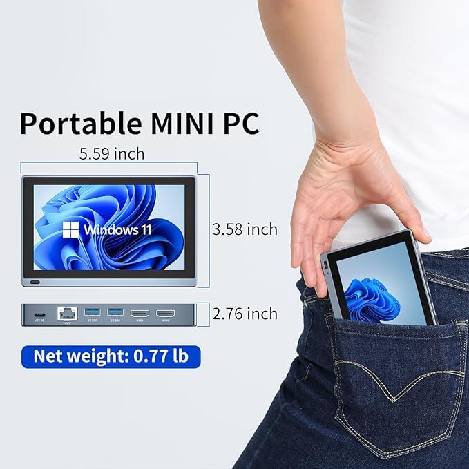 HIGOLEPC Mini PC Windows 11 Pro, 8GB RAM 128GB EMMC Celeron J4125 Processor (up to 2.7GHz) Mini Computer with IPS Screen,Small PC Support 4K HDMI Double Display, WiFi 5.0, BT5.2,Gigabit Ethernet