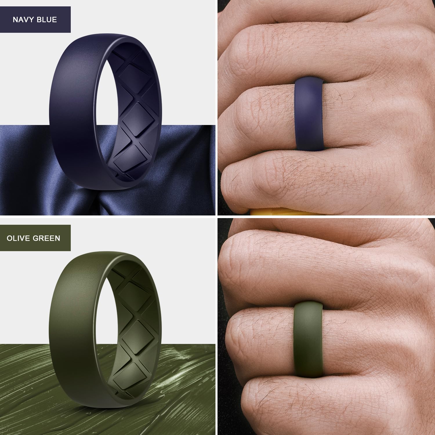 Egnaro Silicone Ring Men, Inner Arc Ergonomic Breathable Design Mens Rubber Wedding Band, 7 Rings / 4 Rings / 1 Ring Engagement Bands Promise Anniversary Rings, Suitable for Sports, Workout, Gym