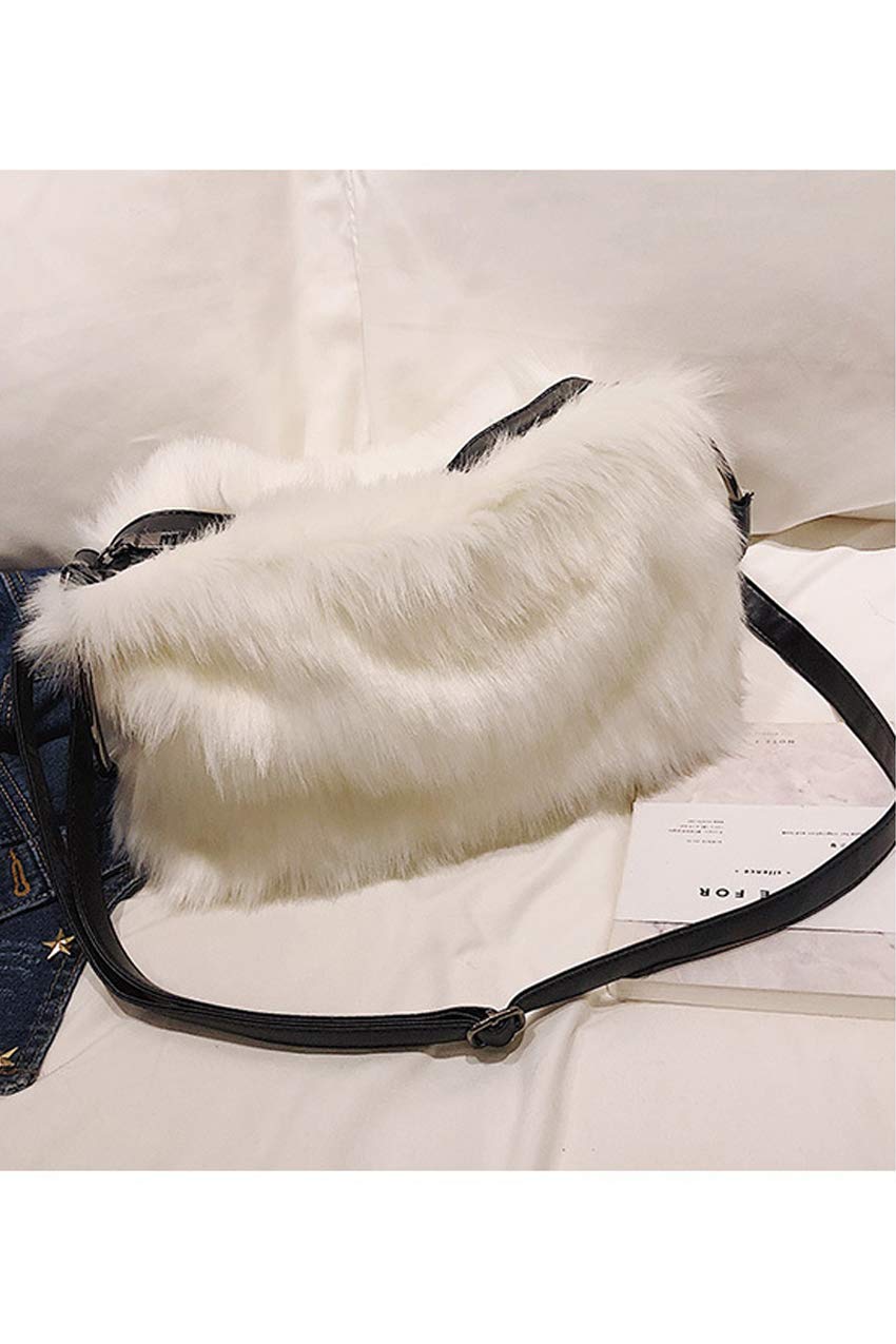 Ulisty Women Faux Fox Fur Shoulder Bag Furry Purse Fluffy Crossbody Bag Plush Top Handle Bag Handbag black