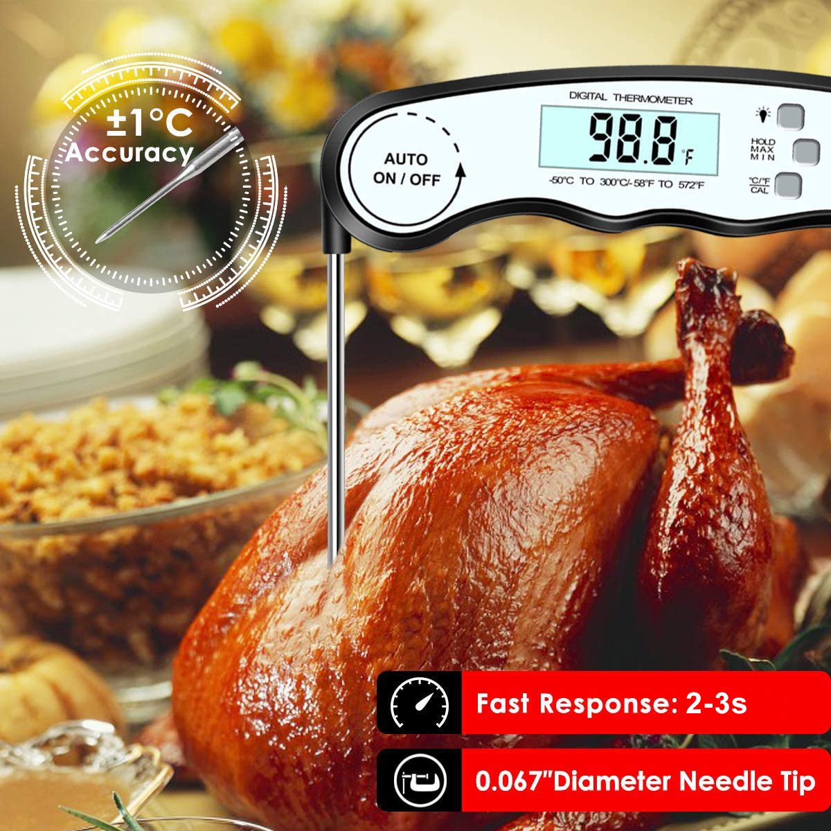 GDEALER Meat Thermometer Digital Instant Read Thermometer Ultra-Fast Cooking Food Thermometer with 4.6β Folding Probe Calibration Function for Kitchen Milk Candy, BBQ Grill, Smokers (Black)