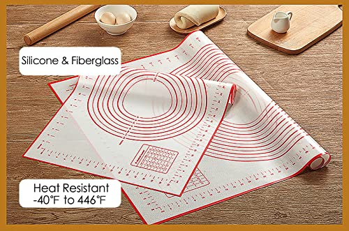 Extra Large Pastry Mat with Measurements 3 Size - 11 Inch, 16 Inch, 24 Inch, Nonstick Silicone Baking Fondant Measuring Pad for Rolling Dough Pie Crust, Pizza and Cookies