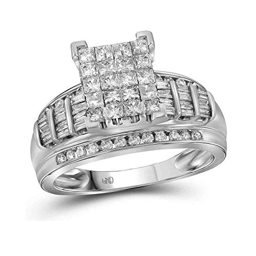 Dazzlingrock Collection 14kt White Gold Womens Princess Diamond Cluster Bridal Wedding Engagement Ring 2.00 ctw