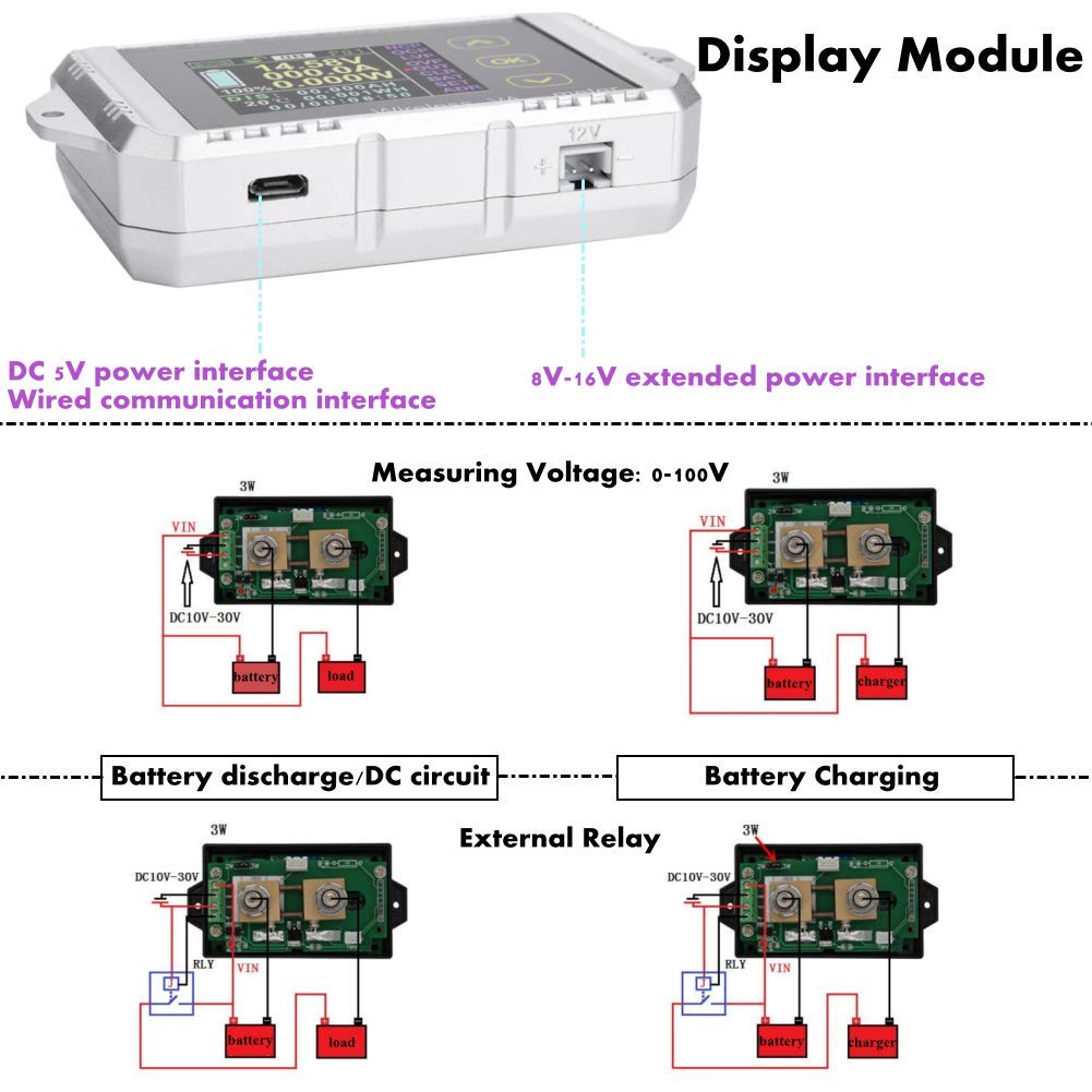 DC Meter Amp Volt,Color LCD Screen Wireless Meter, 2.4G Wireless Data Transmission Technology,for Measure Miscellaneous Meter Parameters (VAT-1300)