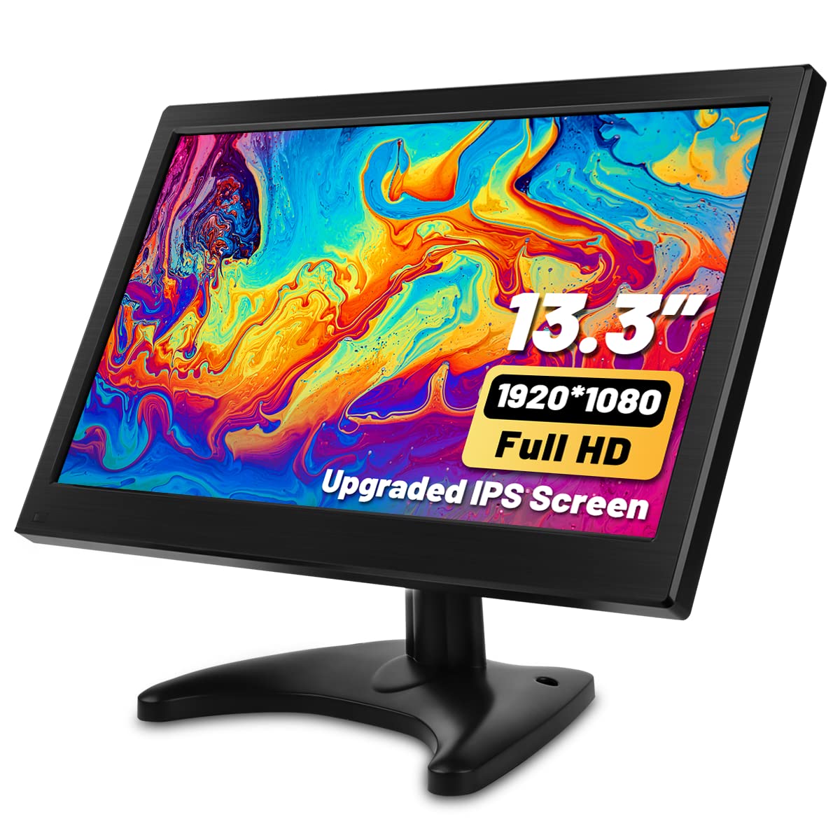 Hikity 13.3 Inch Small Security Monitor 1920x1080P Portable Monitors with BNC, AVI, VGA, HDMI Input Cable, Remote Control, Built-in Speakers, for Gaming, CCTV, Security Camera, Raspberry Pi, X-Box