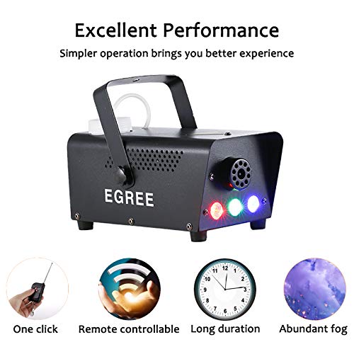 EGREE Fog Machine with Controllable lights - 500W Professional DJ LED Smoke Machine 3 Color Lights with Wireless Remote Control 2000 CFM Huge Fog Capacity for Halloween Holidays Parties - Metal Black