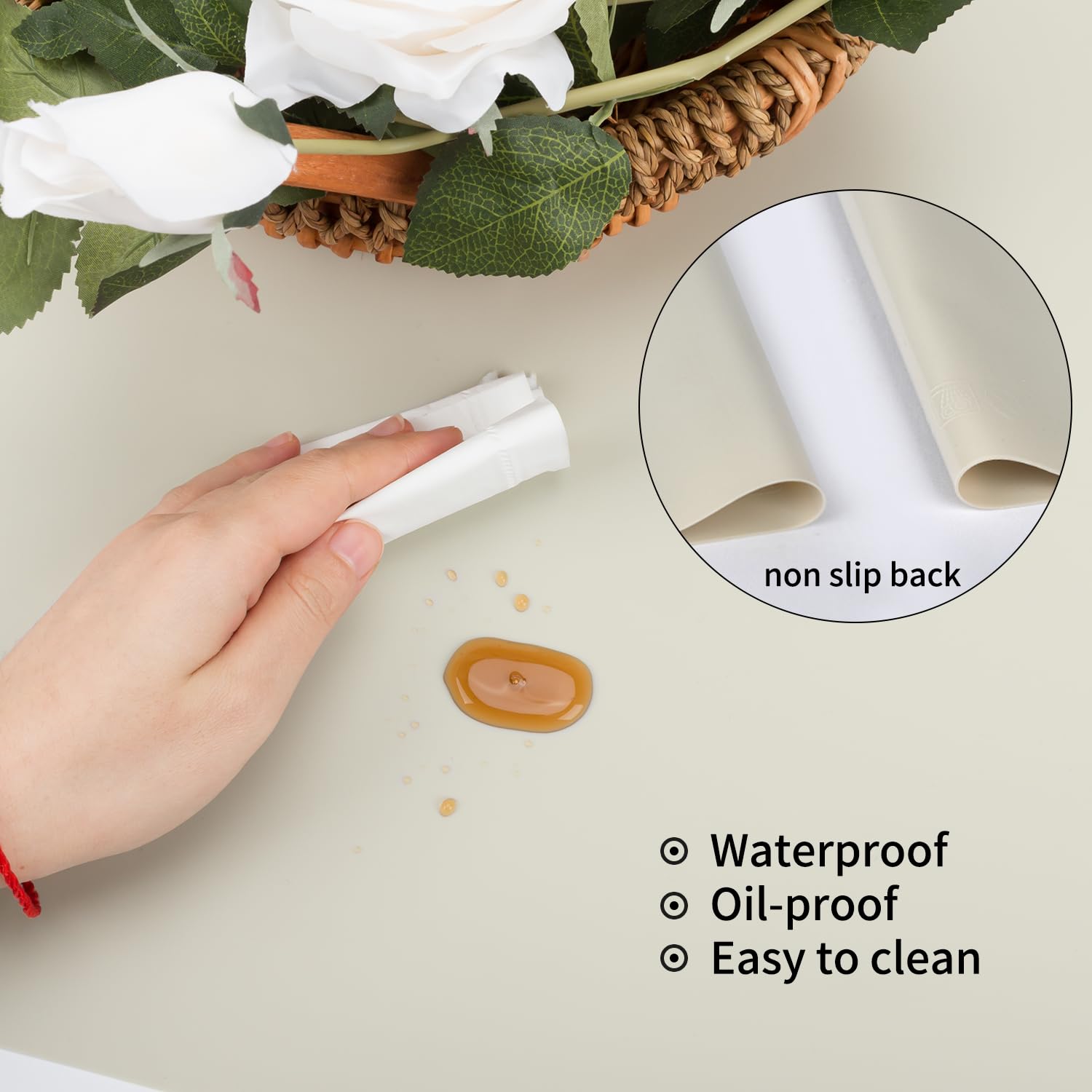 Extra Large Silicone Placemat, Food-Grade Flexible Silicone Mat Kids Non-Slip Dinner Placemat Waterproof Heat Insulation Countertop Protector Silicone Pastry Rolling Dough Mats 27.6x19.7''Beige, 1Pack