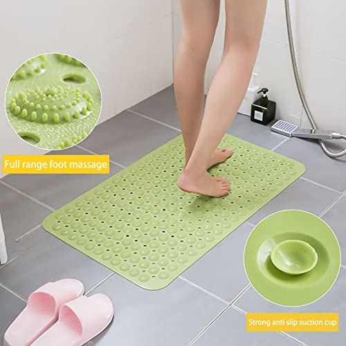 Scceatti Bathroom Rugs Quick Drying Bath Mat 32 x 16 Light Blue Bathroom Floor Mat Shower Mat Extra Large Non Slip Mat for Elderly & Kids Bathroom Drain Holes Strong Suction Cups for Bathroom Floor