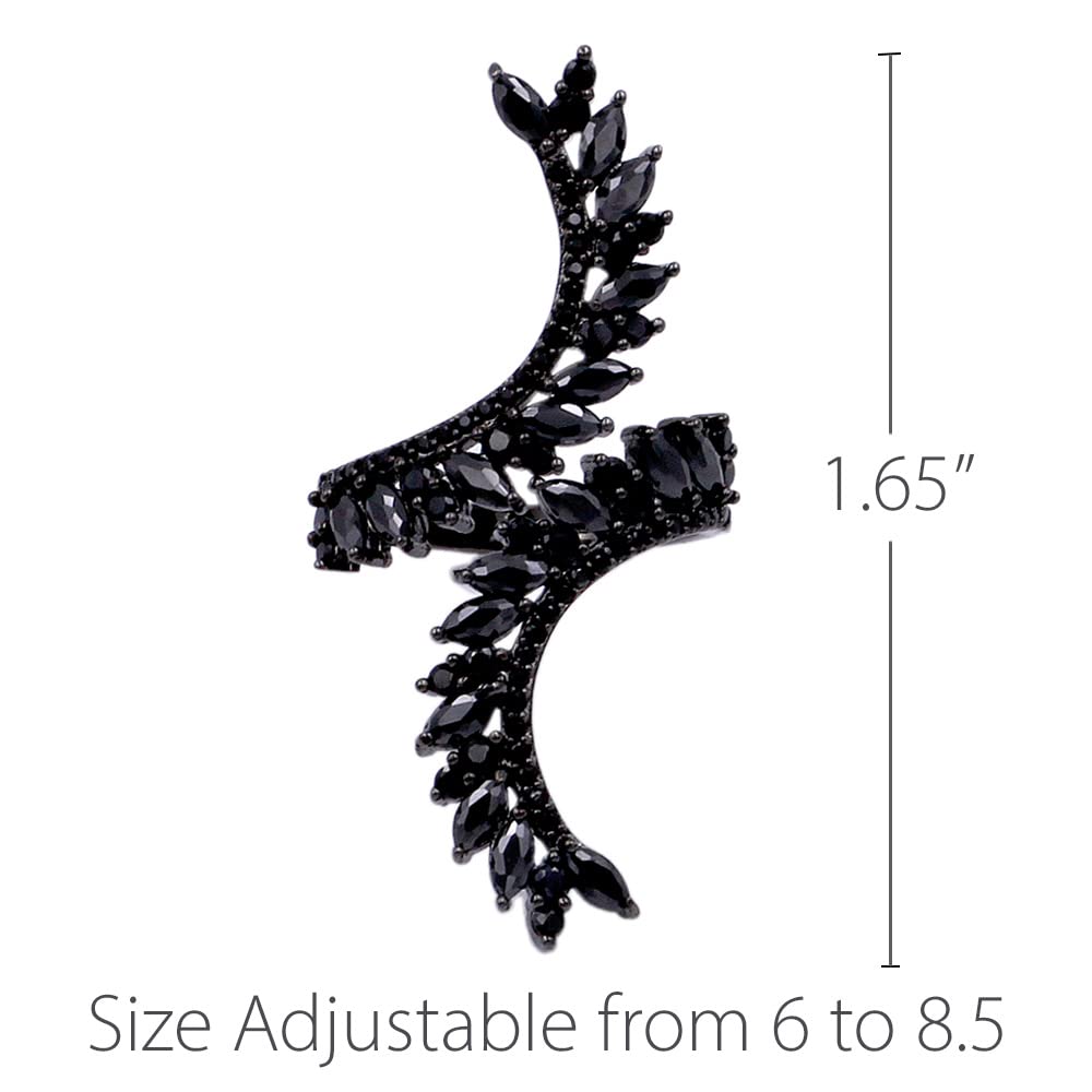 Cocktail Fashion Ring Size Adjustable From 6-8.5 CZ Marquise Shape Jewelry for Women (Black)