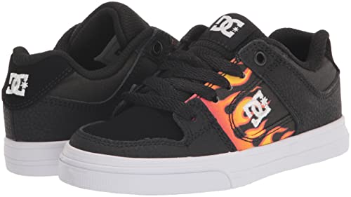 DC unisex child Dc Pure Kids Skate Shoe, Black/Flames, 3 Little Kid US