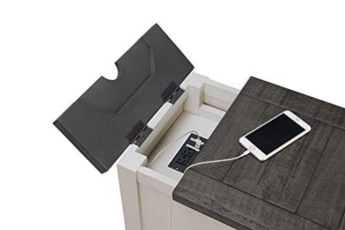 Martin Svensson Home Monterey Chairside Table - White with Grey Top - Coastal Multi-Use Table with Built-in Outlets and Drawers for Bedroom or Living Room