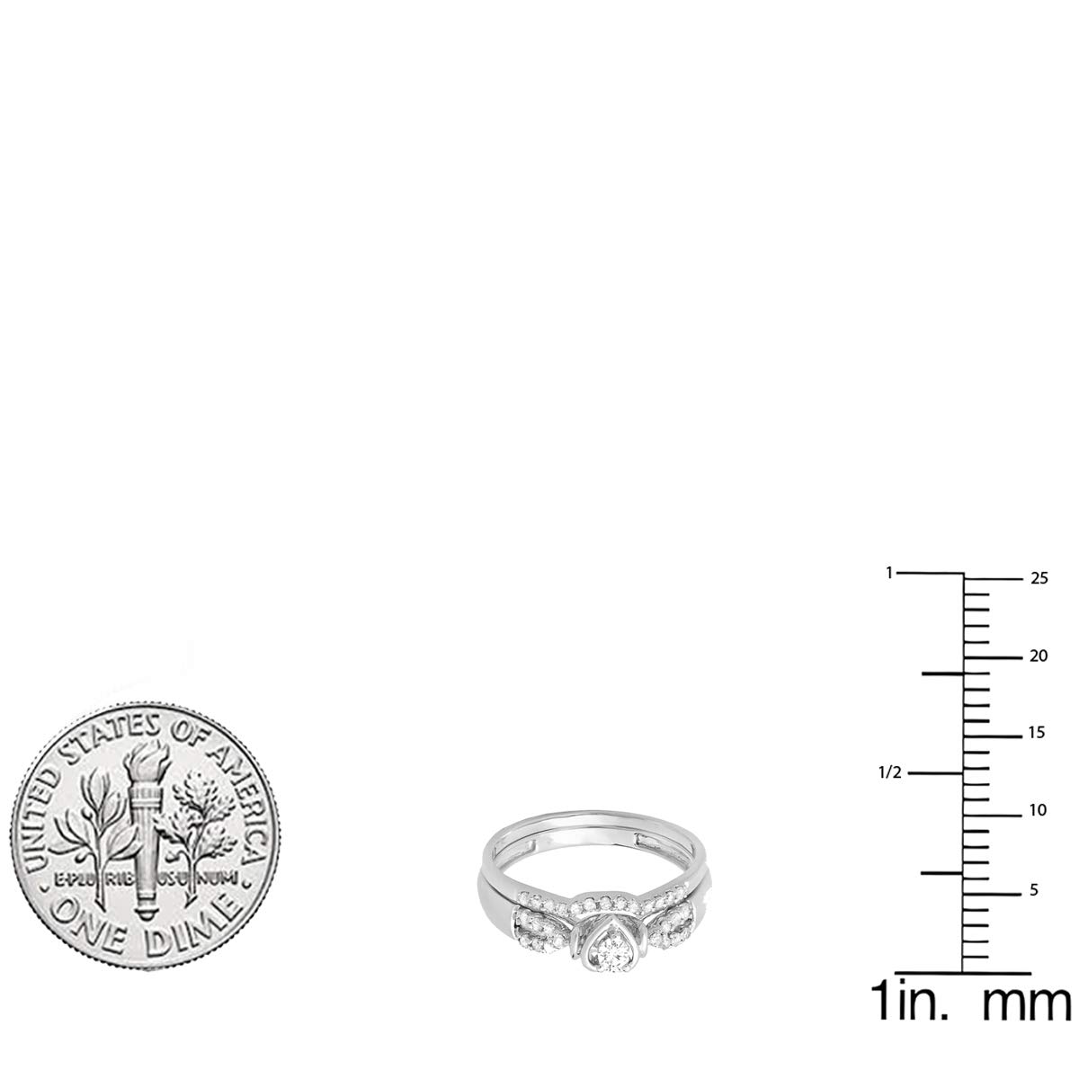 Dazzlingrock Collection 0.25 Carat (Cttw) 10k Round Diamond Women Heart Shaped Engagement Ring Set 1/4 CT, White Gold, Size 7.5