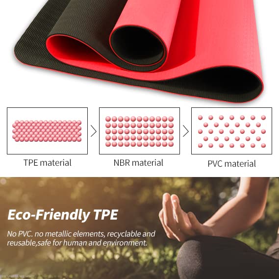 Eco-Friendly Fitness Waterproof Non Slip Workout Yoga Mats 1/4" Thickness (RED)
