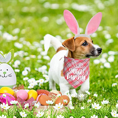 JOTFA Easter Dog Bandana Bunny Costumes, Easter Bunny Dog Headband Buffalo Plaid Dog Easter Bandanas for Small Medium Large Dogs