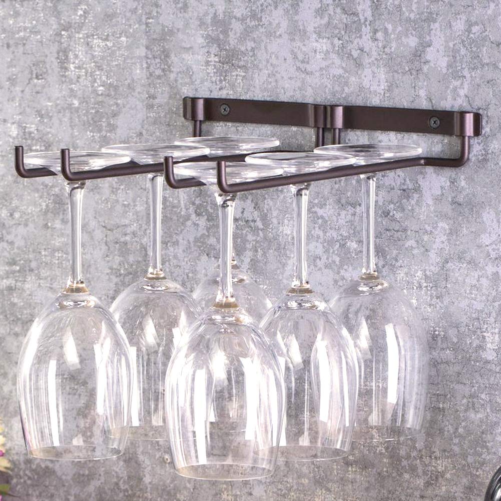 Double Wine Glass Rack Bronze Rack Wall Mount Stemware Rack Wine Glass Rack Hanger Holder Hanging Shelf Metal Storage Hanger for Kitchen or Bar
