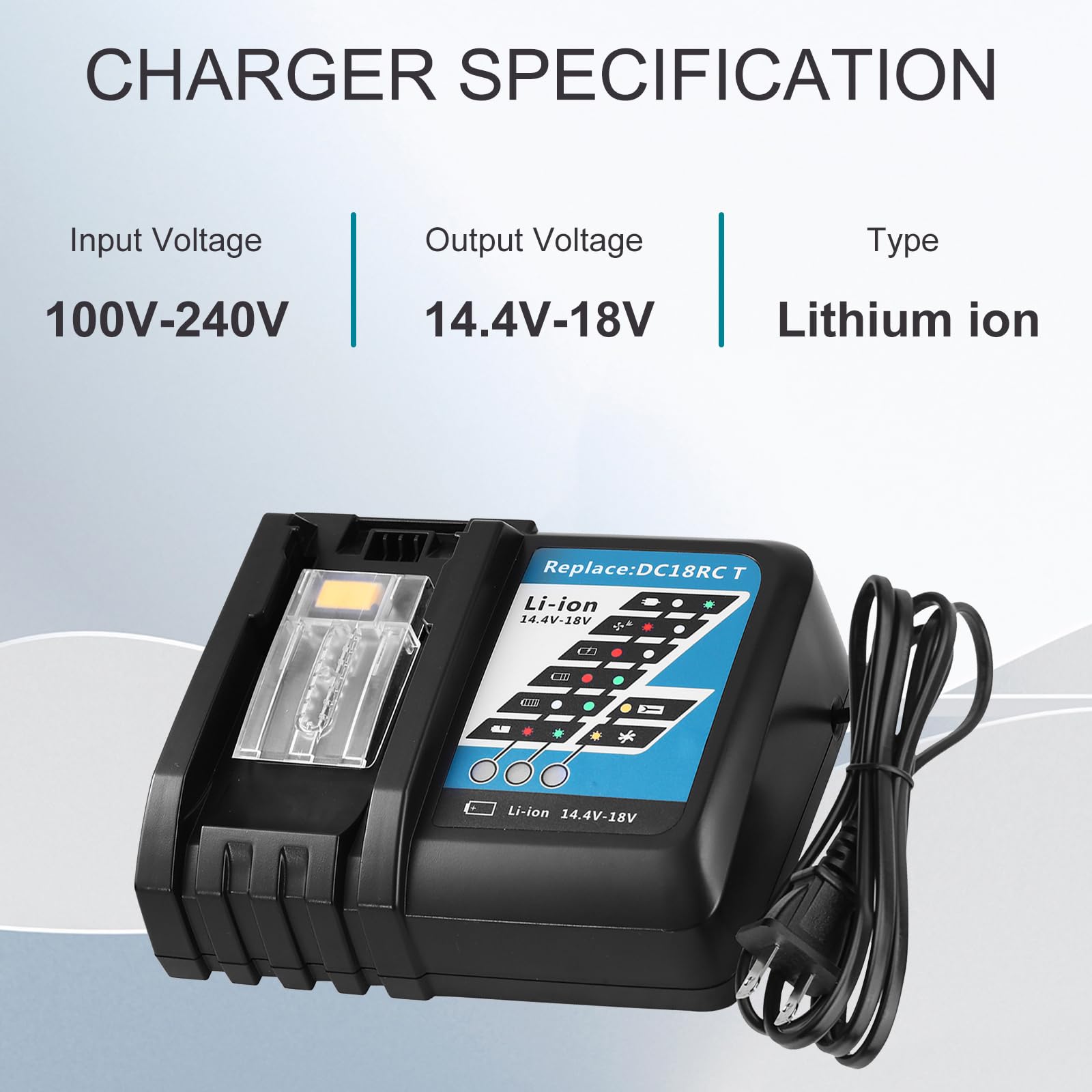 DC18RC Rapid Charger Compatible with Makita 14.4V 18V Battery Lithium-Ion BL1415 BL1430 BL1815 BL1820B BL1830B BL1840B BL1850B BL1860B 7A Replacement for Makita Lithium-Ion Batteries(Black)
