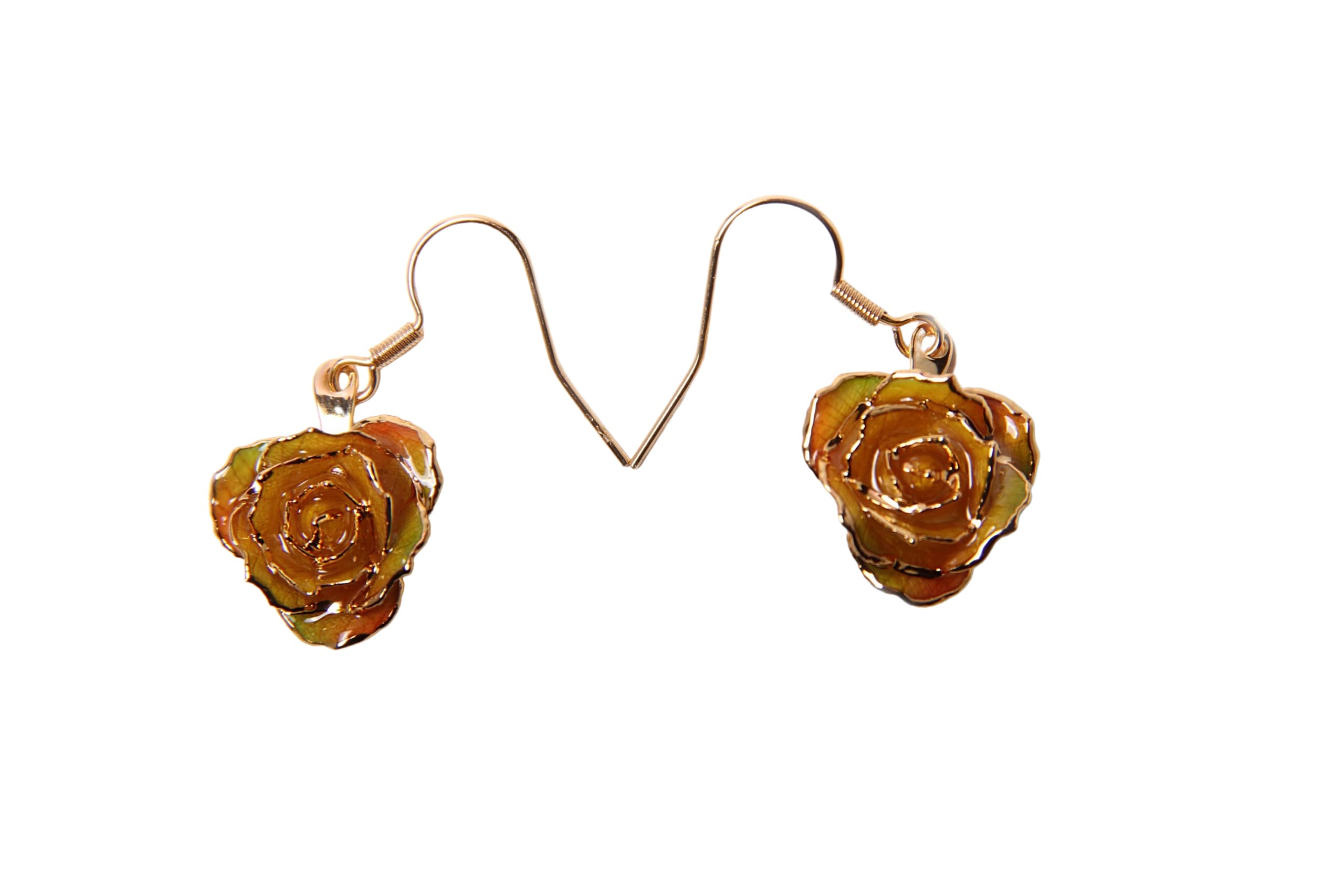 Eternal Rose 24k Gold Real Rose Flower Women's Dangle Drop Earrings (Thanksgiving Bouquet)