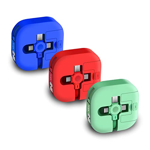 Gartmost 3 Pack Three in One Charging Cable Cord. 3 in 1 Charging Cable Retractable. Compatible USB C(Type-C)/Micro USB/IP, Compatible with Phone, Android, Tablet (Blue+Red+Green)