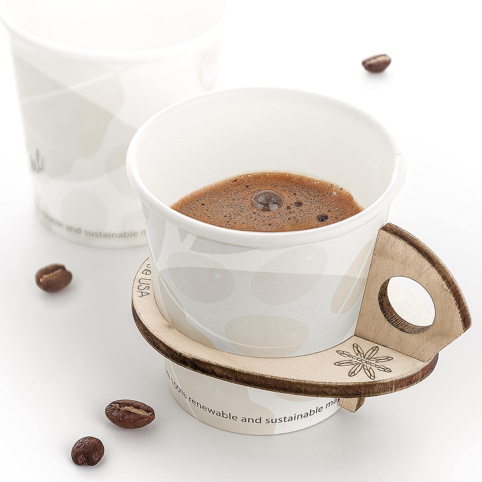 ECODECO Eco-friendly Disposable Espresso Cups - 4 Ounce - 100 pack - PLA Lined Compostable Paper Coffee Shots w/ Handle