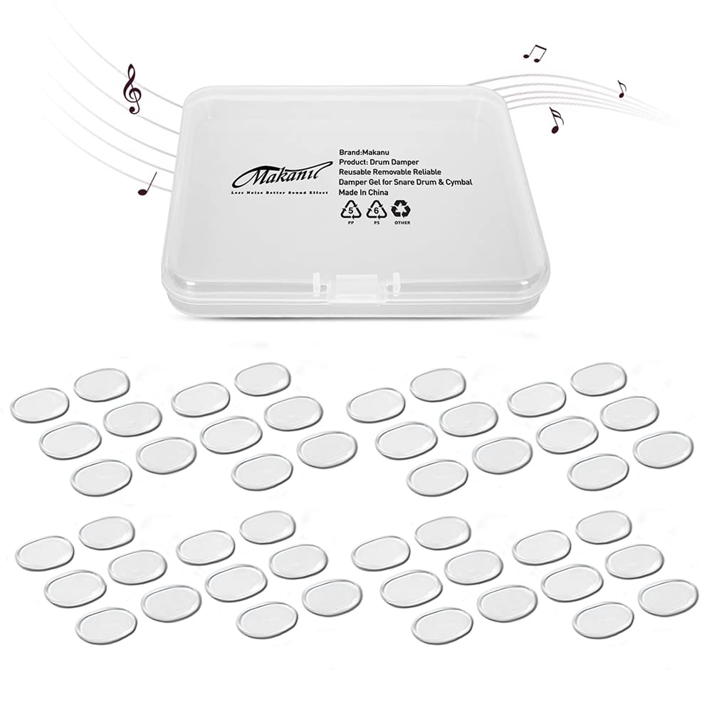 Drum Gel, 44pcs Clear Drum Dampeners for Snare Drum, Silicone Silencers, Mute, Muffler Dampening Gel Pads, Drum Damper for Snare Tom Drum Cymbals
