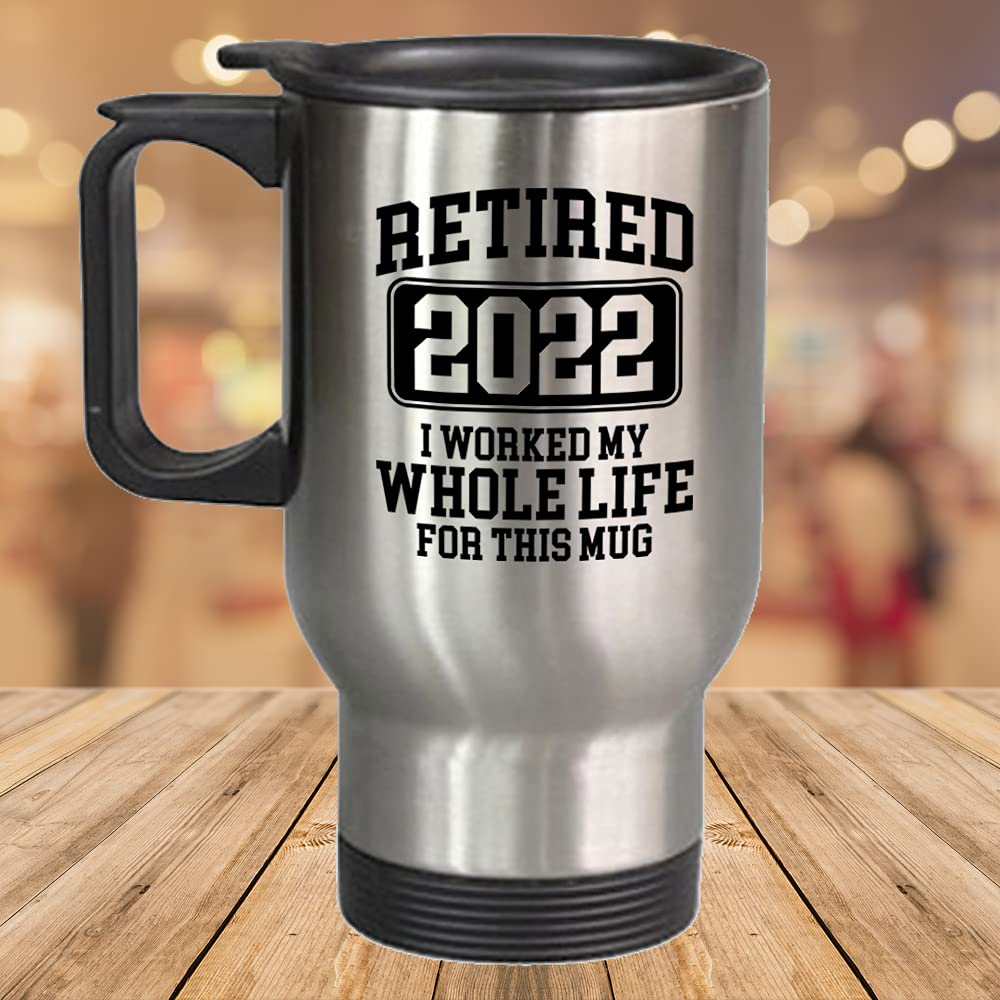 Exxtra Gifts Retired 2022 Travel Mug, Happy Retirement For Co-worker, Funny Retiring Present Ideas For Men, Retiring Women Cup 2022