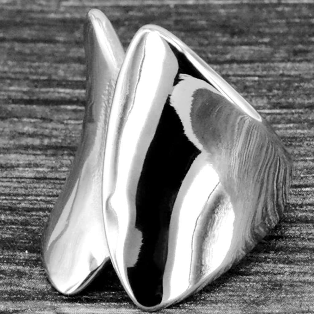 Eternllery Stainless Steel Size 4-13 Butterfly Wedding Statement Holiday Evening Chunky Party Cocktail Ring (Silver, 8)