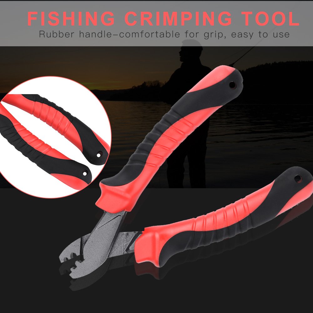EVTSCAN Multi-Functional Fishing Crimping Pliers Heavy Duty Carbon Steel Rubber Handle Wire Rope Crimping Tool Tackle Accessory
