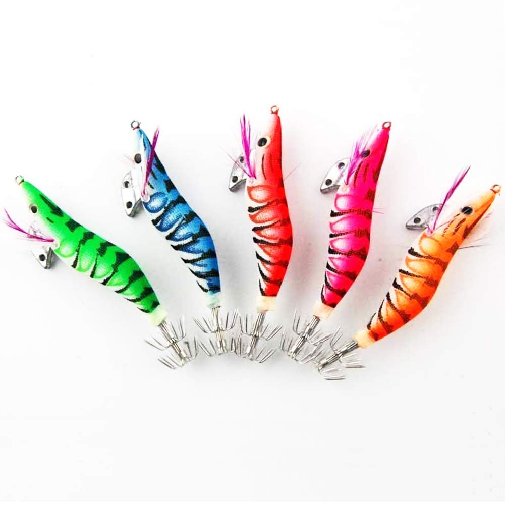 Fishing Lure 5pcs 8cm 7.2g Lifelike 3D Eyes Luminous Saltwater Hard Accessory Tackle Bass Bait Artificial Shrimp Freshwater Sinking Squid Jigs Bright olors
