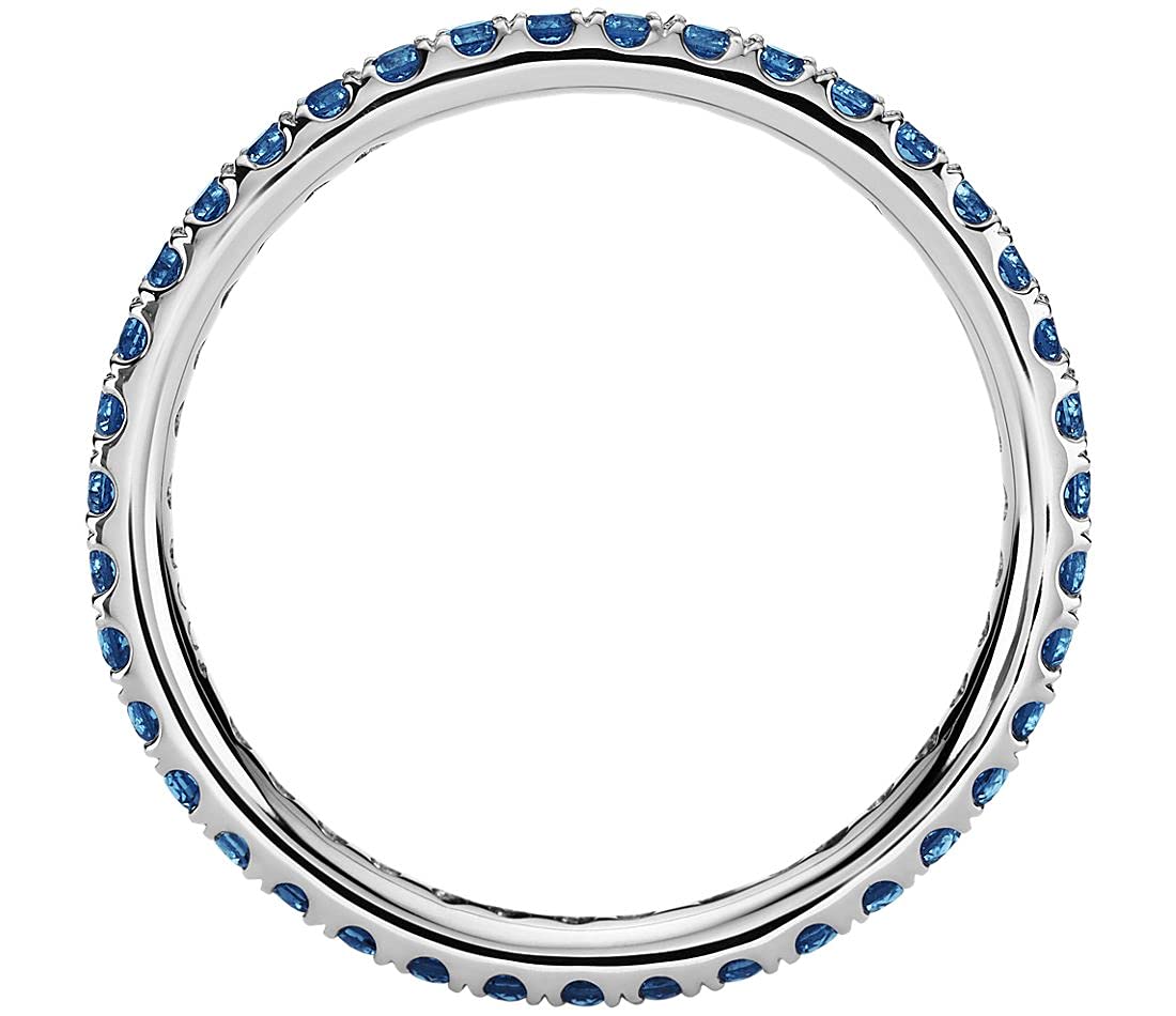 etneyjewels 0.5 Carat Blue Sapphire Round Cut Stackable Eternity Rings For Women In 10K White Gold Anniversary And Wedding Pave Setting (Blue Gemstone 0.5 ctw, Color: Blue, Clarity: VS, 8.5)