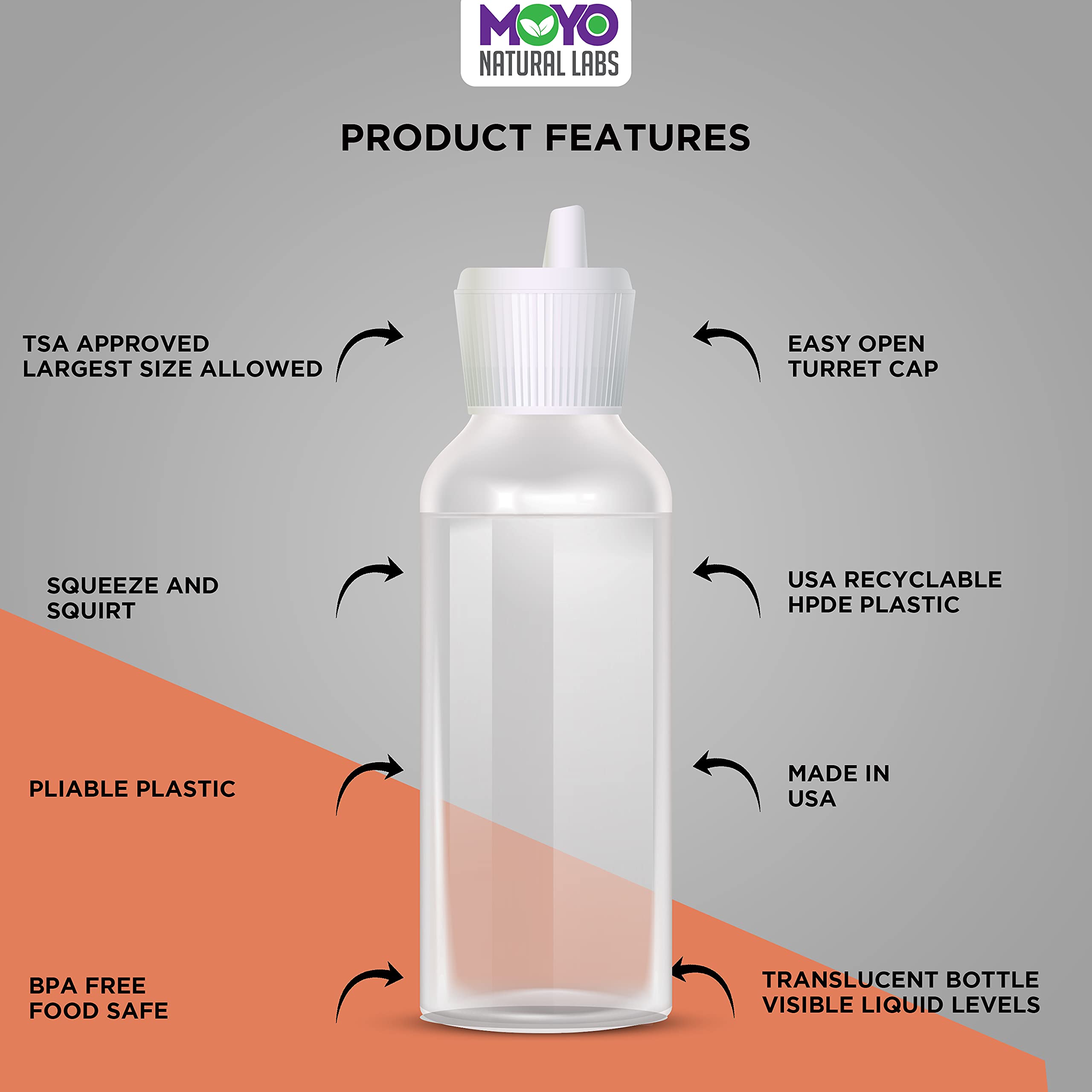 MoYo Natural Labs Turret Spout 8 oz Empty Liquid Bottle with Adjustable Dispenser (Pack of 2, Pink)