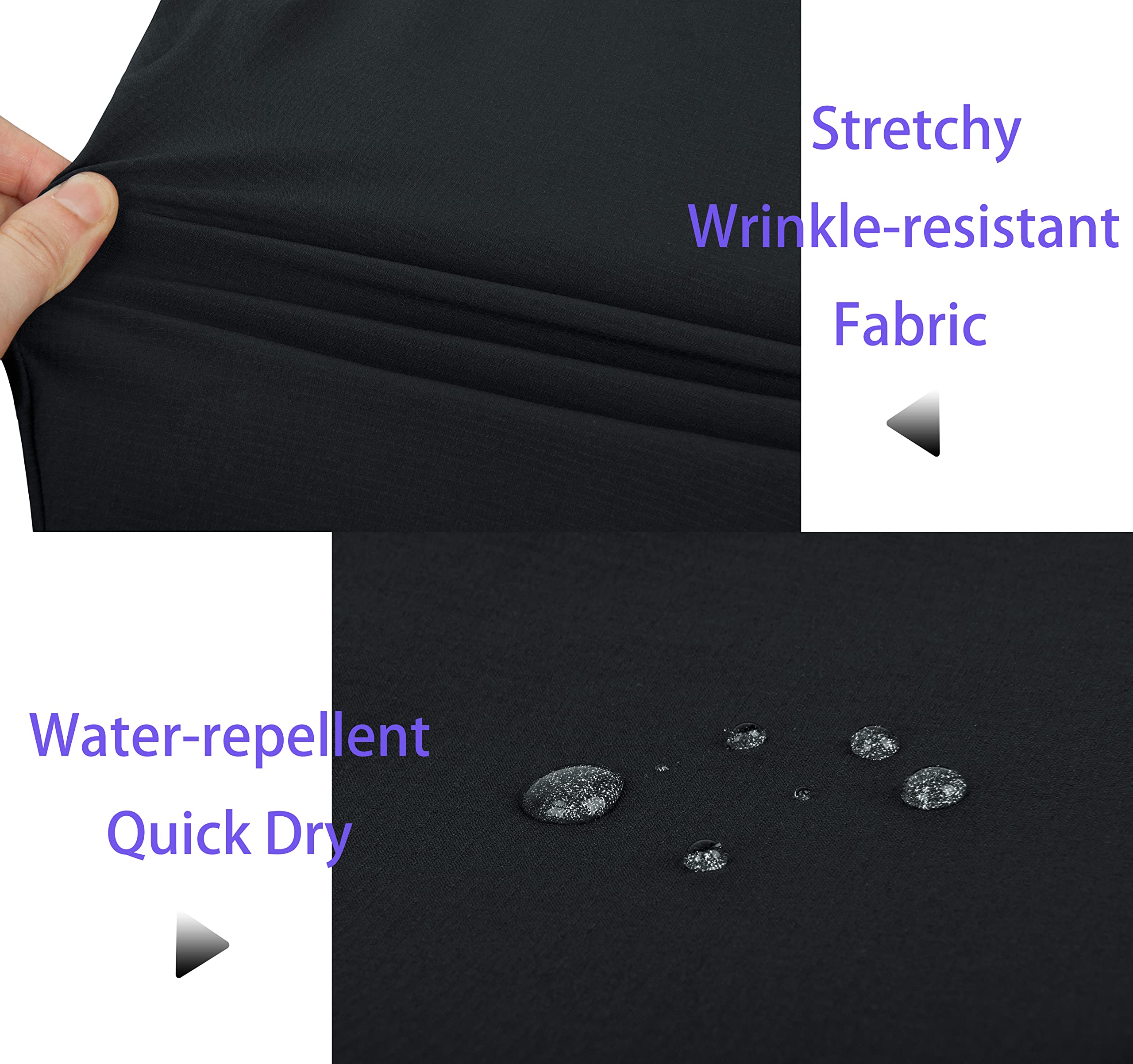 Derminpro Men's Waterproof Quick Dry Pocketed Stretch Zip Pockets Hiking Shorts Black Large