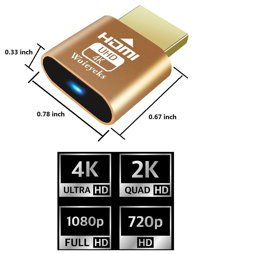 HDMI Dummy Plug(4K UHD) Headless Ghost Adapter,Virtual Monitor Display Emulator Compatible with Windows, Mac OS, Linux Support 4K/2K/1080P Multiple Resolutions(3 Pack)