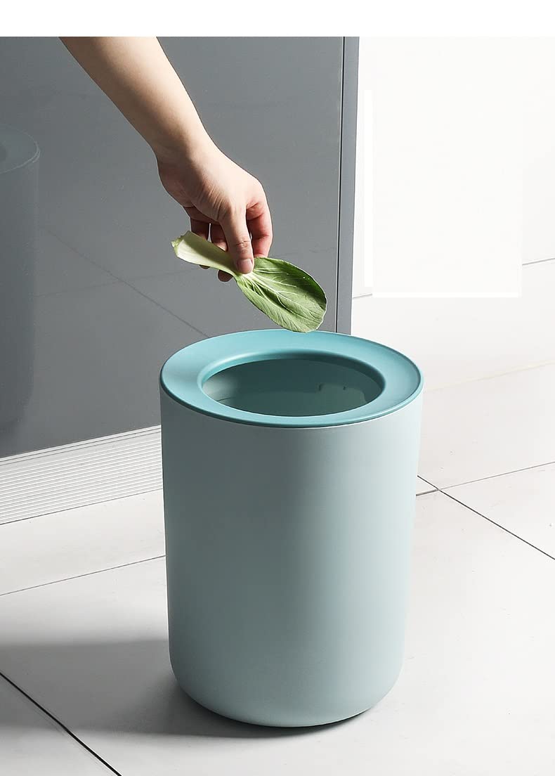 ETRAVEL Small Round Plastic Trash Can Wastebasket, Garbage Can Bin Trash can with Bamboo Top Lid --for Bathrooms, Kitchens, Home Offices,Can hide the garbage bags --12L (Turquoise)