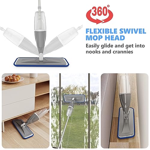 Spray Mops for Floor Cleaning Microfiber Floor Mop for Hardwood Floors Wet Dust Mop Flat Mop Floor Cleaner Mop with 4 Washable Pads 440 Ml RefillableĀ Bottle for Wood Floor Tile Laminate Vinyl Kitchen