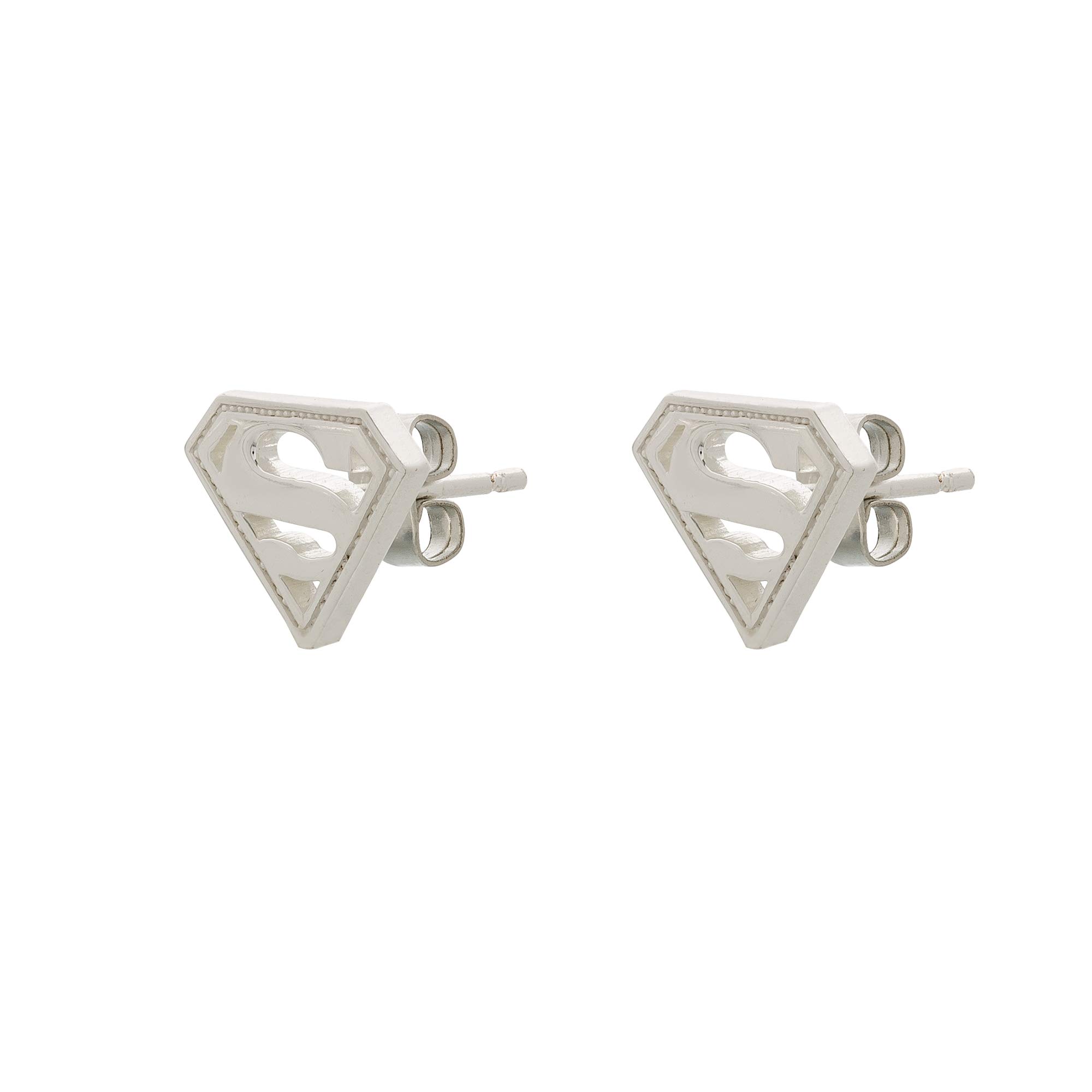 DC Comics Officially Licensed Jewelry for Women, Sterling Silver Superman Logo Stud Earrings