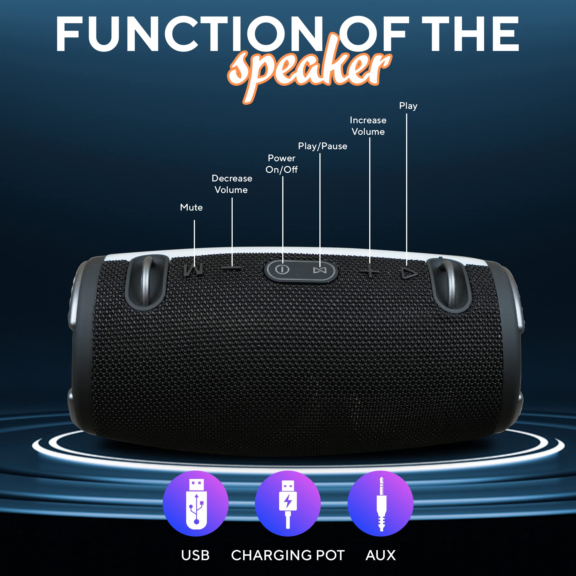 High Power Bass Portable Wireless Bluetooth Studio Dj Party Concert Speaker's - Colorful Liquid Motion Light Changing Rechargeable Waterproof Outdoor Loud Speaker (Water-Resistant Strobe Speaker)