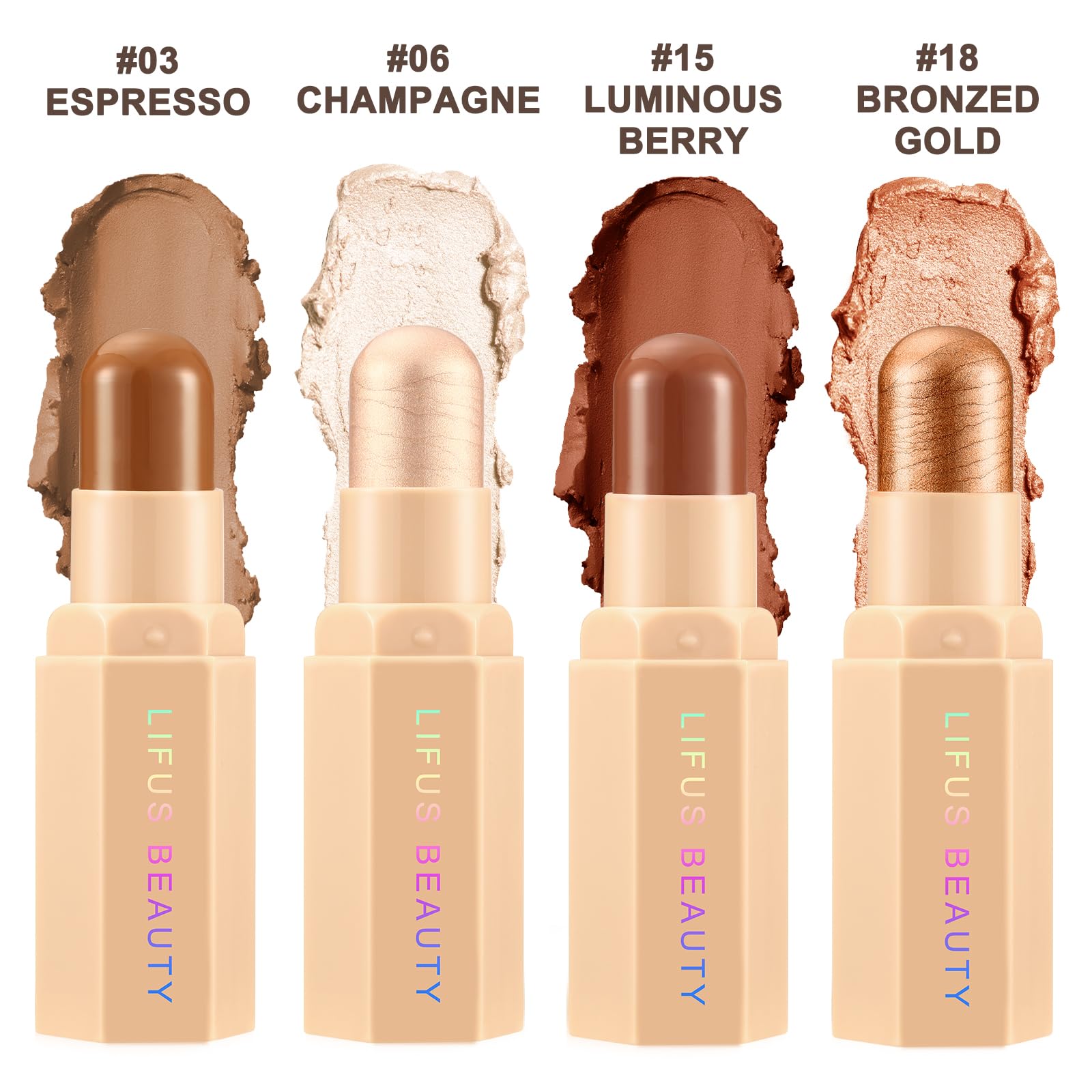 Face Cream Contour Stick Bronzer Stick Highlighter Stick Blush Stick Illuminator Makeup Glow Kit,Long Lasting Highly Piamented Skin Brighten Shadow Contour Bronzer Highlighter Blush Powder-A3