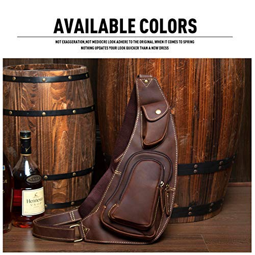 Leathario Men Leather Chest Bag Sling Bag Shoulder Bag Leather Crossbody Bag for Men