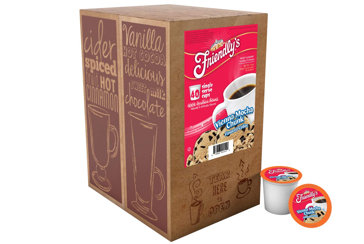 Friendly's Flavored Ice Cream Coffee Pods, Compatible with Keurig K Cup Brewers (Vienna Mocha Chunk, 40 Count)