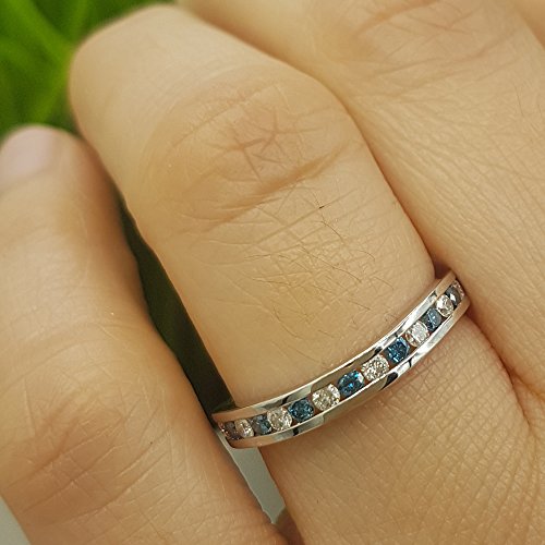 Dazzlingrock Collection 0.75 Carat (ctw) 10k Round White And Blue Diamond Curved Guard Bridal Wedding Band, White Gold, Size 7