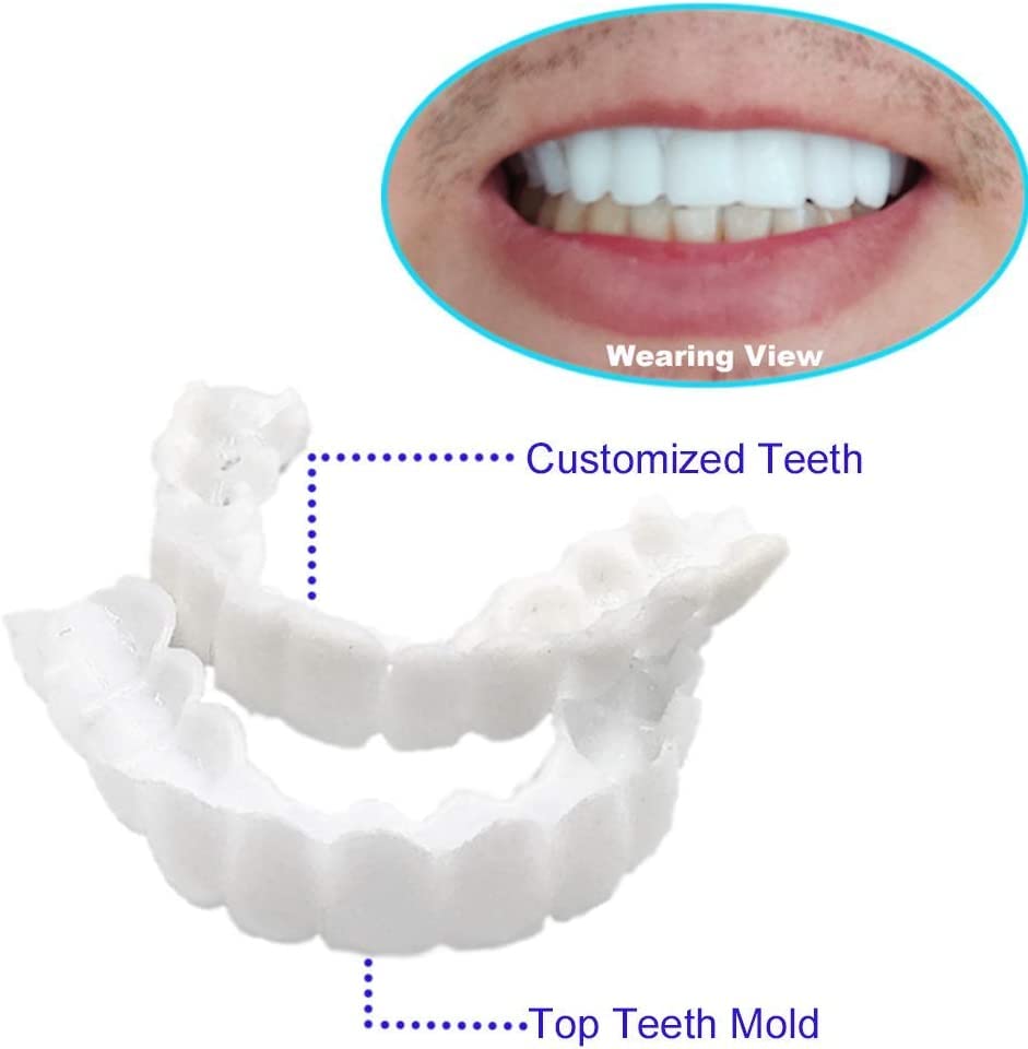 GAWEI Denture Smile Teeth Customizable Temporary Perfect Fake Teeth Molds Braces for Snap in Instant &Confidence Smile Dentures Teeth for Upper and Lower Jaw, Nature and Comfortable 1 Set