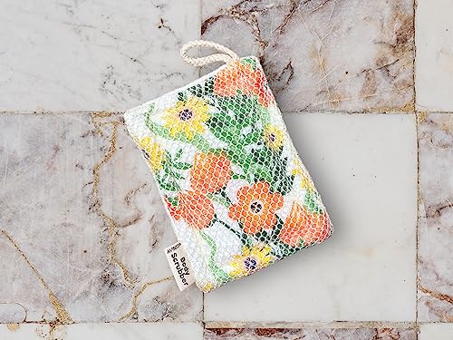 Premium Exfoliating Pad, Scrub, Body Scrubber, Dual-Sided with African Net/Cotton Flannel and Terry Cloth β Bath Shower Sponge-Gets You Clean, Not Just applying Soap β 24 Random Designs (2-Pack)