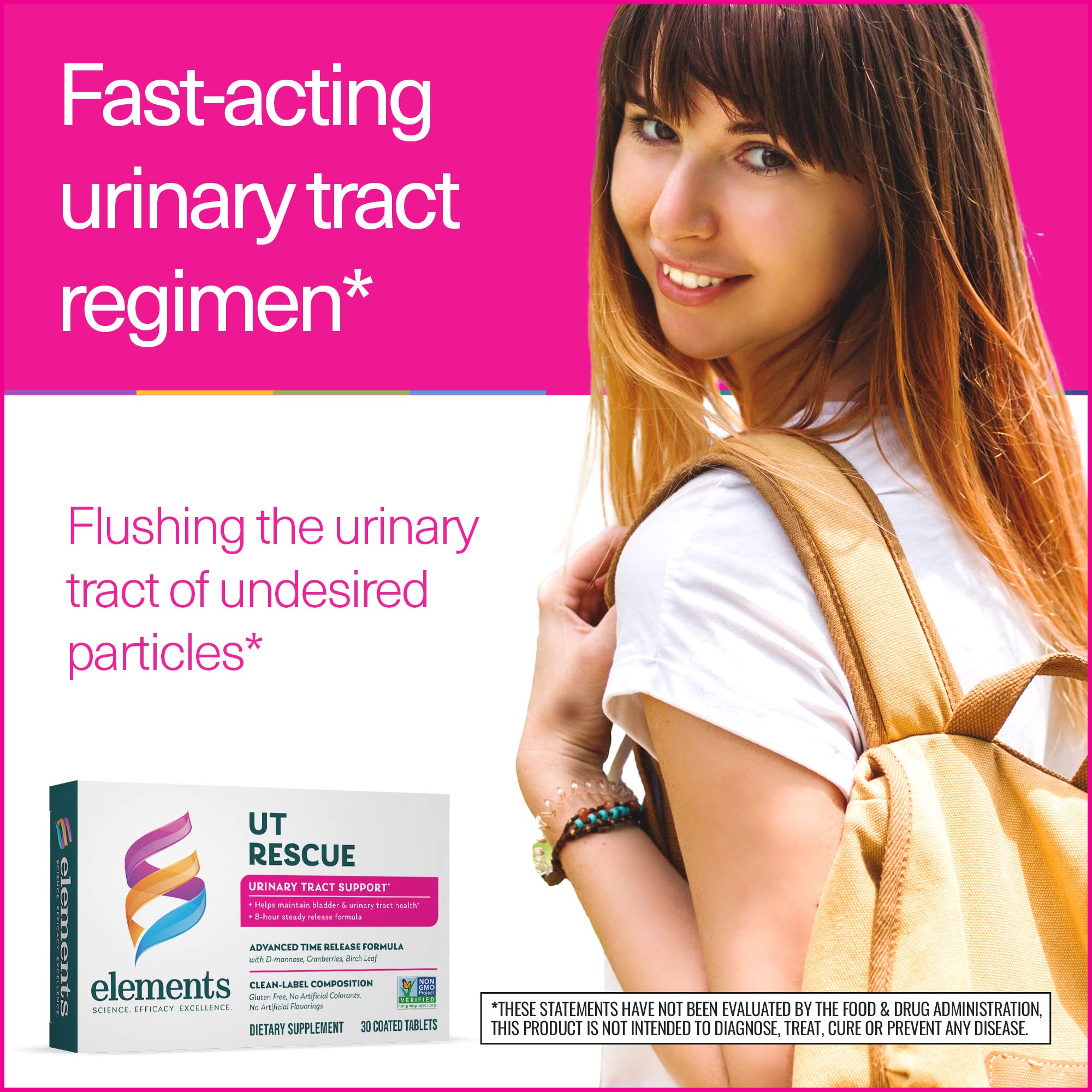 Elements UT Rescue, 30 Tablets (15 Day Supply), Urinary Tract Support Supplement, Bladder and Urinary Tract Health Support and Cleanse, Gluten Free, Non-GMO Certified