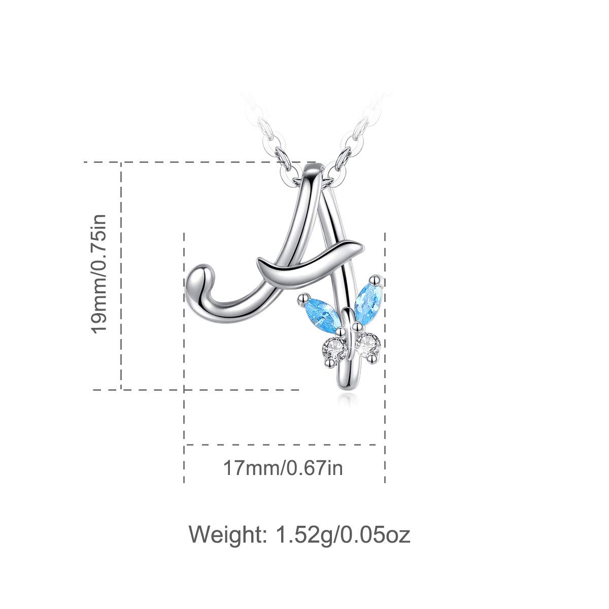 EUDORA Sterling Silver Initial A Necklaces for women Alphabet A Necklace Initial Personalized Letter A Pendant with Blue Cubic Zirconia Butterfly for Mom 18" Chain