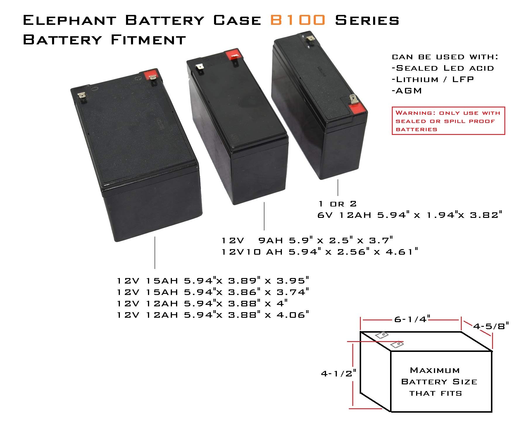 Elephant B100S2 Kayak Battery Box Waterproof Battery Enclosure for Powering GPS, Fish Finders, Led Lights, Aerator Pump (2 pin Single)