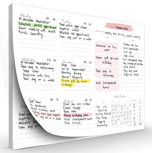 FABOXY 52 Sheets Weekly Planner Pad Undated Essentials for Productivity 10" x 8" - Tear off 100 GSM Paper - To Do list with PP Protection for student office and home - Built-in Habit & Goals Tracker